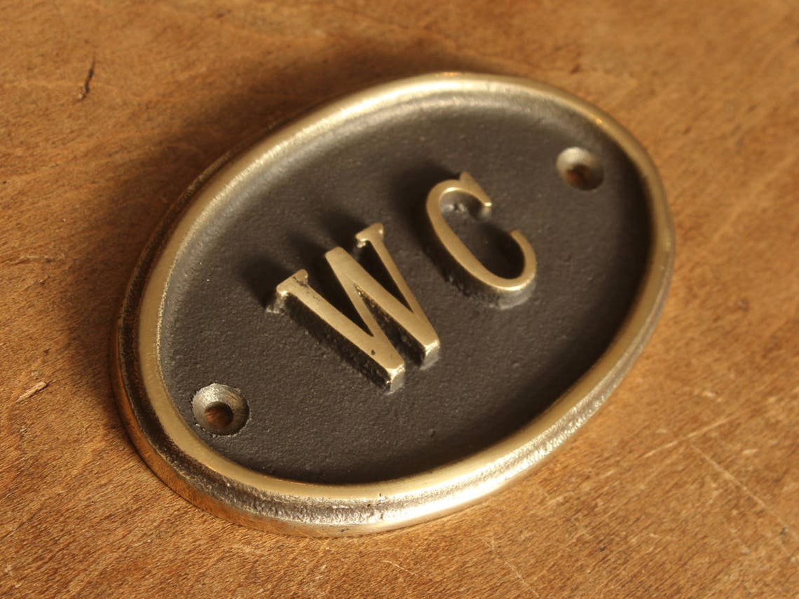 Solid Brass WC Toilet Door Sign - Vintage Antique Victorian Cast Brass ...