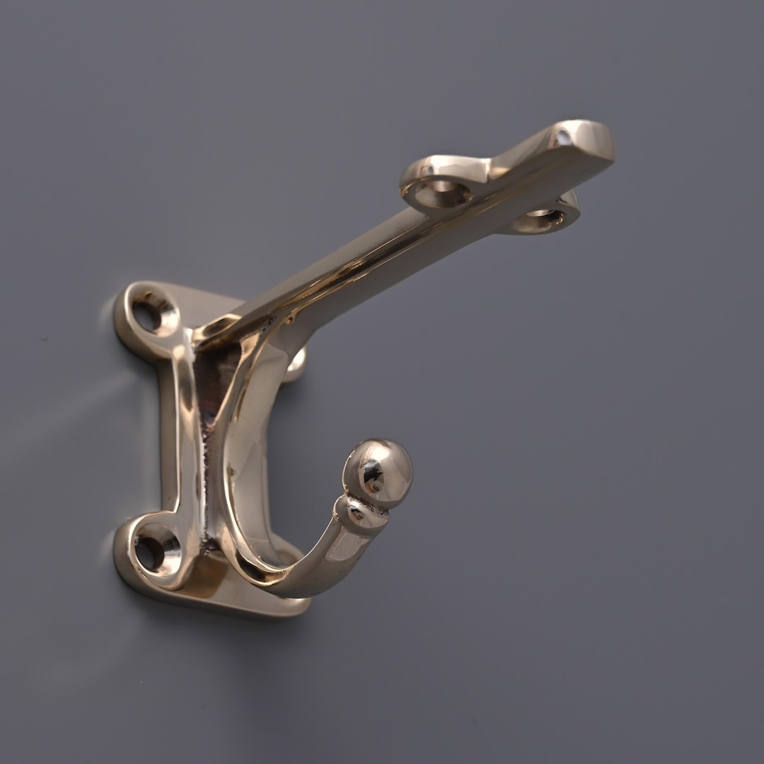 4" Solid Brass Shelf Bracket With Hook | Shelf Support Radiator Gold ...