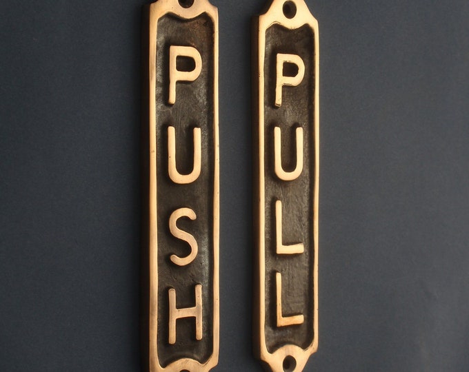Set of Push Pull Door Signs Solid Vintage Cast Brass Antique Bronze ...