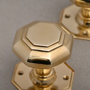 Pair of Polished Brass Octagonal Door Knobs Mortice 70mm Unsprung - Heavy Duty Solid Quality ...
