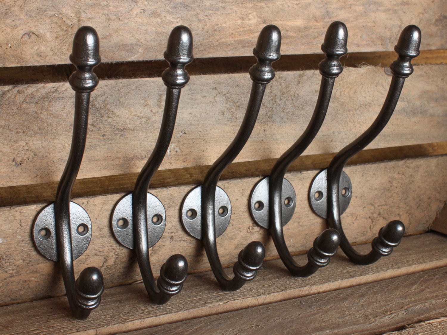 5 Large Victorian Cast Iron Acorn Hooks, Antique Style Coat & Hat Hooks ...