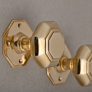 Pair of Polished Brass Octagonal Door Knobs Mortice 70mm Unsprung - Heavy Duty Solid Quality ...