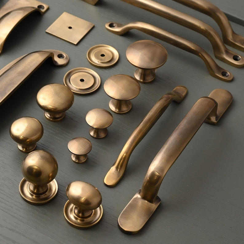 Light Aged Brass Cabinet Handles & Knobs | Solid Kitchen Cupboard Pulls ...