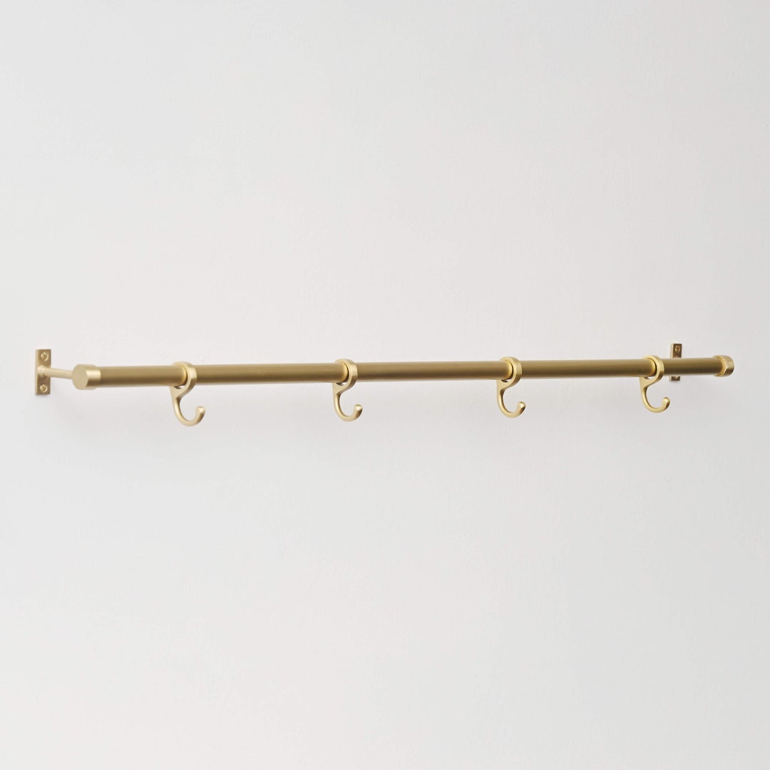 Brushed Satin Brass Kitchen Hook Rail - Pot Pan Utensil Rail Solid ...