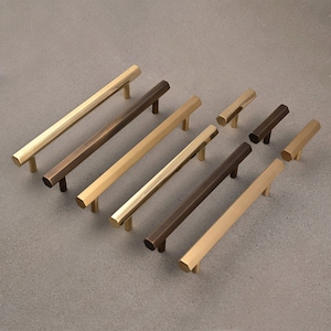 Solid Brass Hexagonal Pull Handles & Knobs | Kitchen Cabinet Cupboard Handles Modern Polished ...