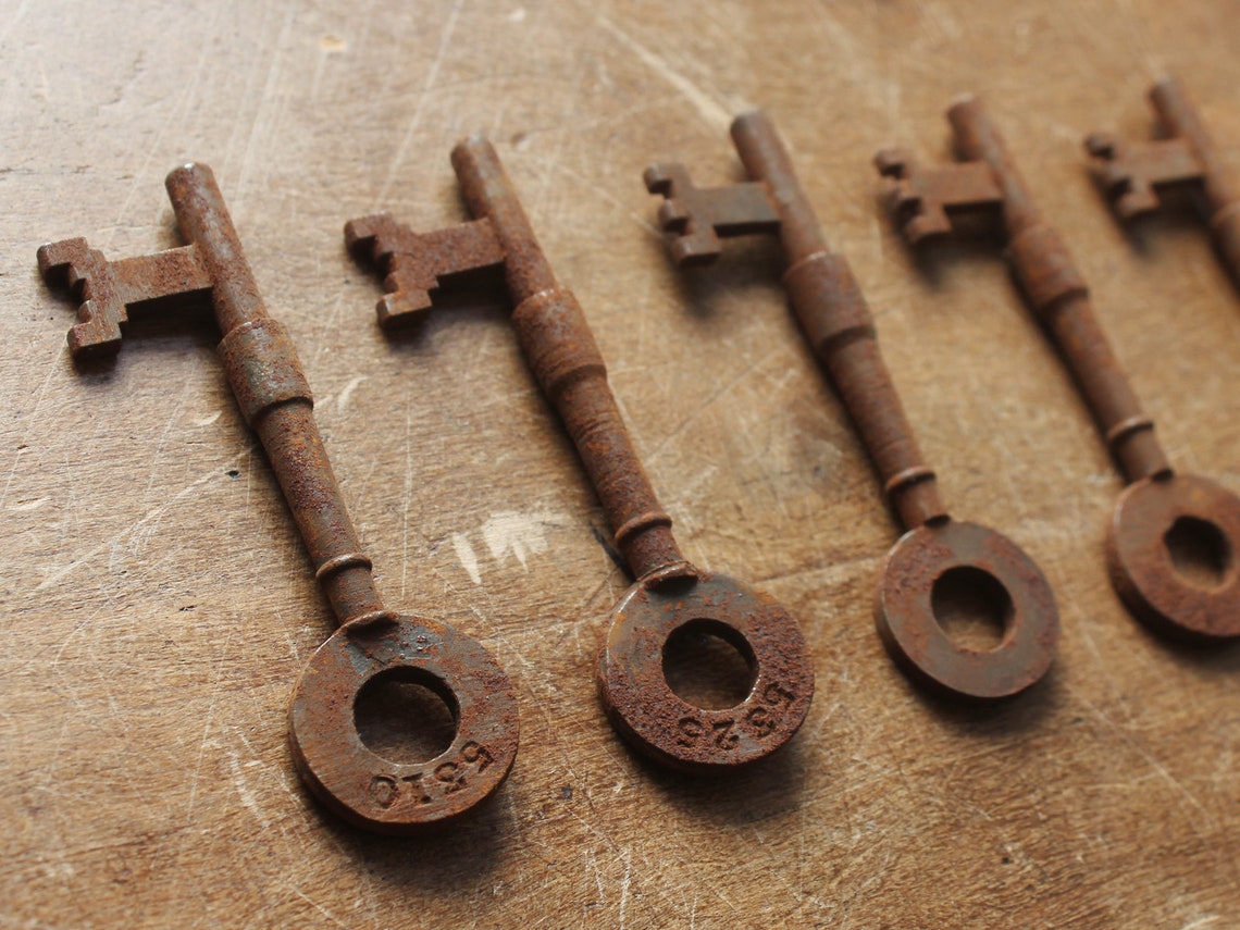 5 X 3" 1940s Antique Keys | Old Vintage Quality Handmade British ...