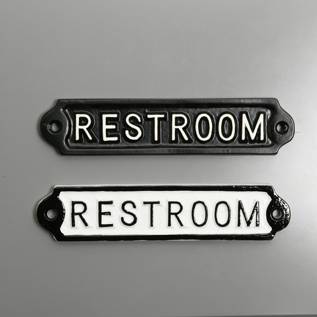 Restroom Sign - Cast Metal Black White Door Sign Toilet Bathroom Loo Wc ...