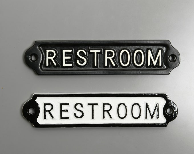 Restroom Sign - Cast Metal Black White Door Sign Toilet Bathroom Loo Wc ...