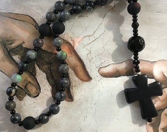 Wicca Black Network Stone and Red Dyed Sodalite Prayer Beads ...