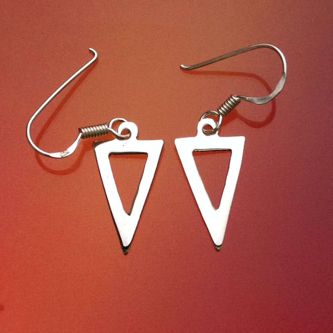 925 Solid Sterling Silver Triangle Earrings /hook/dangling/polished/tri ...