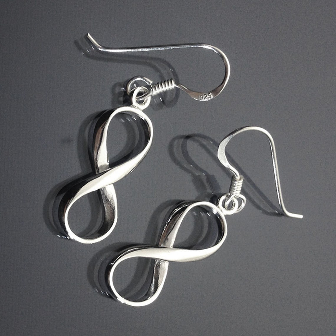 925 Solid Sterling Silver INFINITY Earrings/dangling/hook/oxidized ...