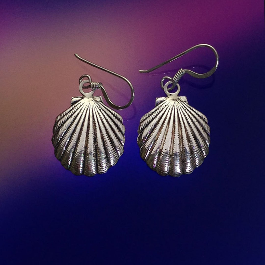 925 Solid Sterling Silver SEA SHELL Earrings /dangle/ Clam Shell ...