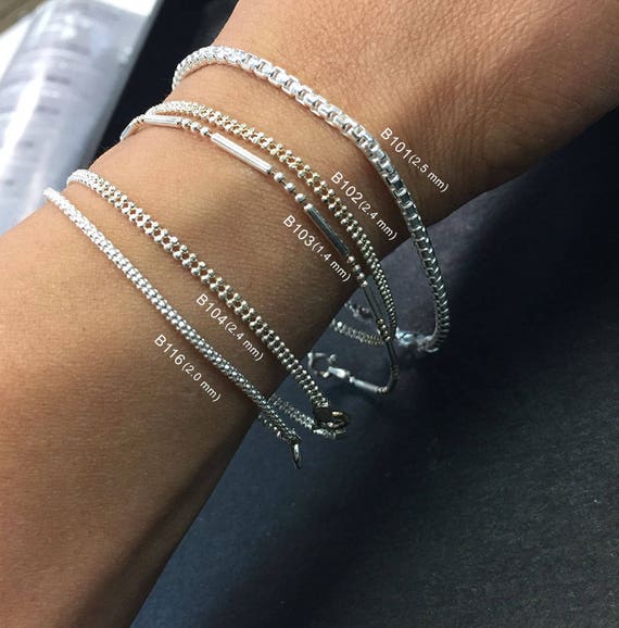 925 Solid Sterling Silver Chain Bracelet-thinn Chain - Etsy