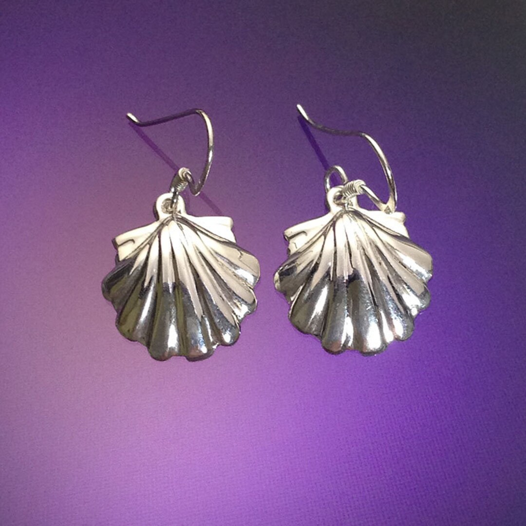 925 Solid Sterling Silver SEA SHELL Earrings / Dangle/clam Shell ...