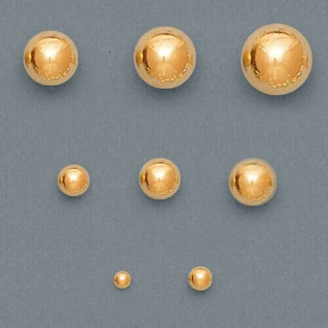Solid 14K Gold Ball Stud Earrings / 14K Gold Bead Stud Earrings / 14K ...