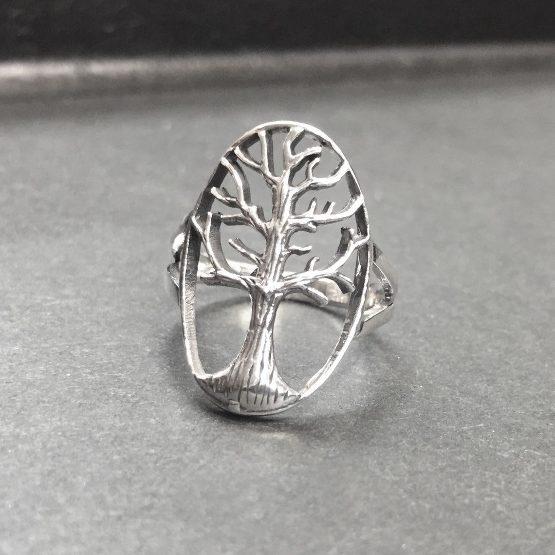 925 Solid Sterling TREE OF LIFE Ring-oval Tree of Lifel Ring-oxidized ...