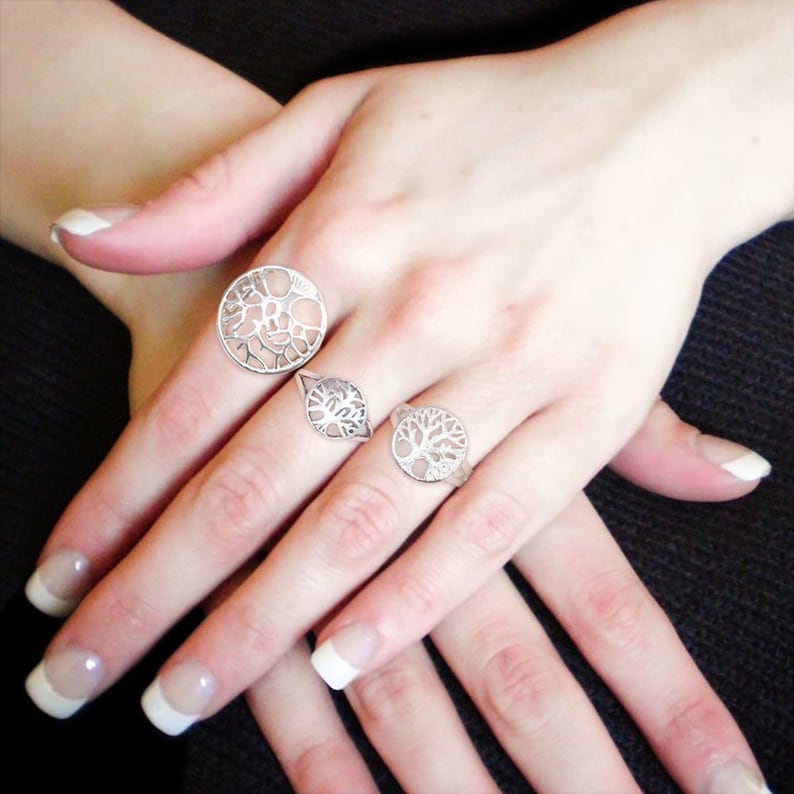 925 Solid Sterling TREE OF LIFE Ring-symbol Ring-high Polish-oxidized ...