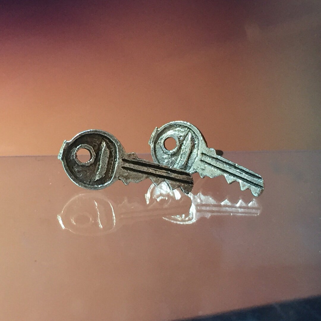 925 Solid Sterling Silver KEY Earrings- Small- Oxidized- Studs/tools ...