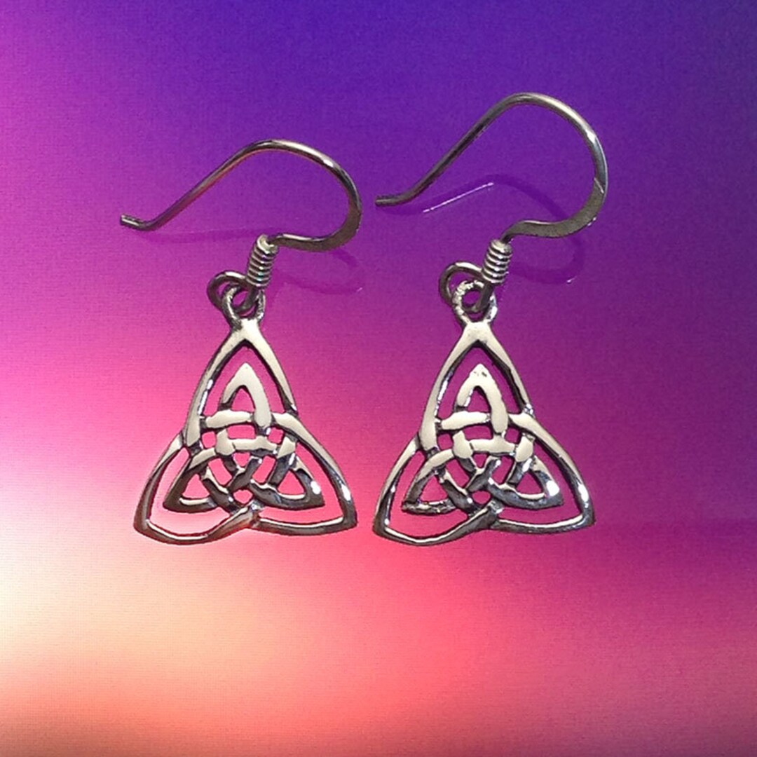 925 Solid Sterling Silver CELTIC KNOT TRIQUETRA Earrings /hook/dangling ...