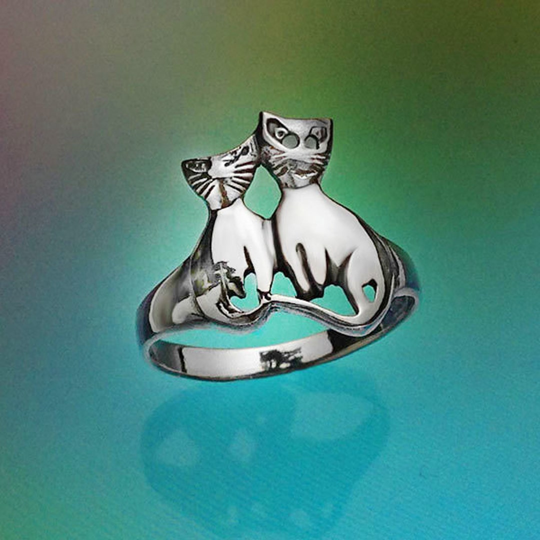 Sterling Silver Cat Ring • 925 Silver Two Cats Jewelry • Pet Lover Gift ...