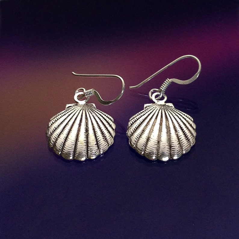 925 Solid Sterling Silver Sea Shell Earrings Dangle Clam Etsy