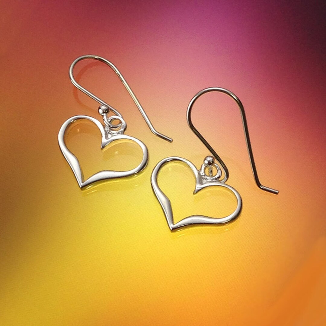 925 Solid Sterling Silver OPEN HEART Earrings-dangle-polished - Etsy