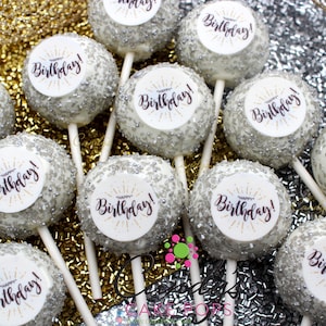 Glam Happy Birthday Edible Decal Cake Pops (choose Silver, Gold, or ...