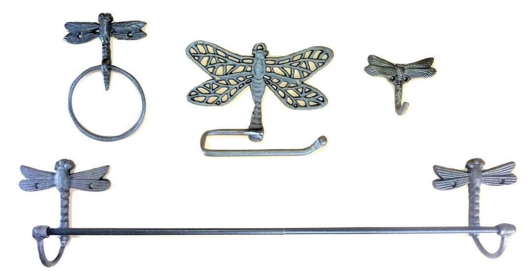 Cast Iron DRAGONFLY Bath Accessories Set 4 Pc Vintage Look Cottage ...