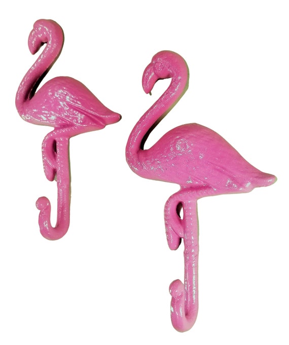 2 Pc Pink Flamingo Wall Hooks Set in Vintage Cast Iron | Etsy