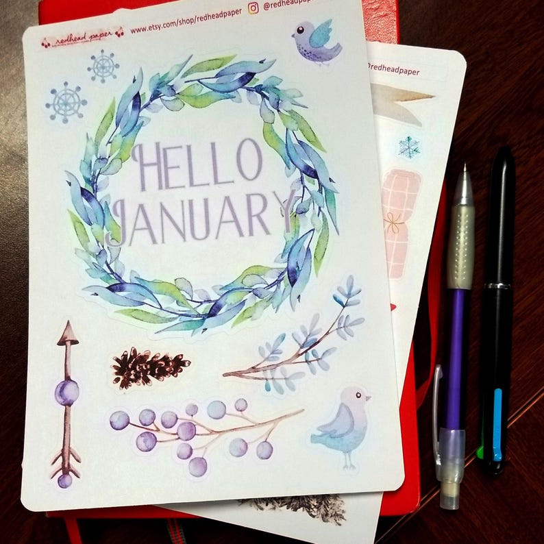 January Decorative Stickers | Hello January | Winter-themed Dot Journal ...