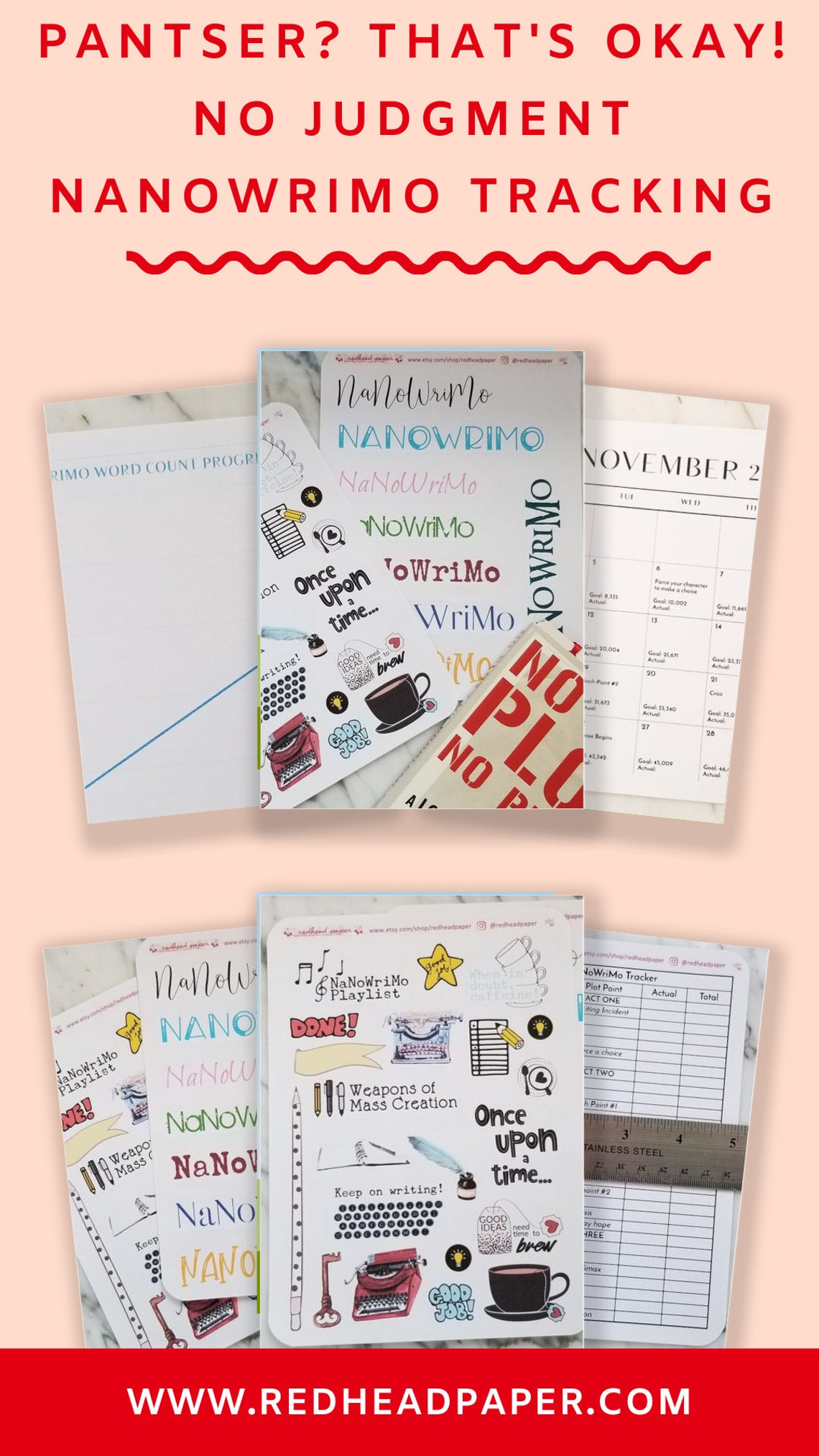 Nanowrimo Pantser Bundle: Word Count Tracker Graph | Etsy