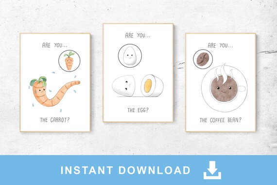 Carrot Egg & Coffee Bean Story Set of 3 A4 Minimalist Prints - Etsy UK