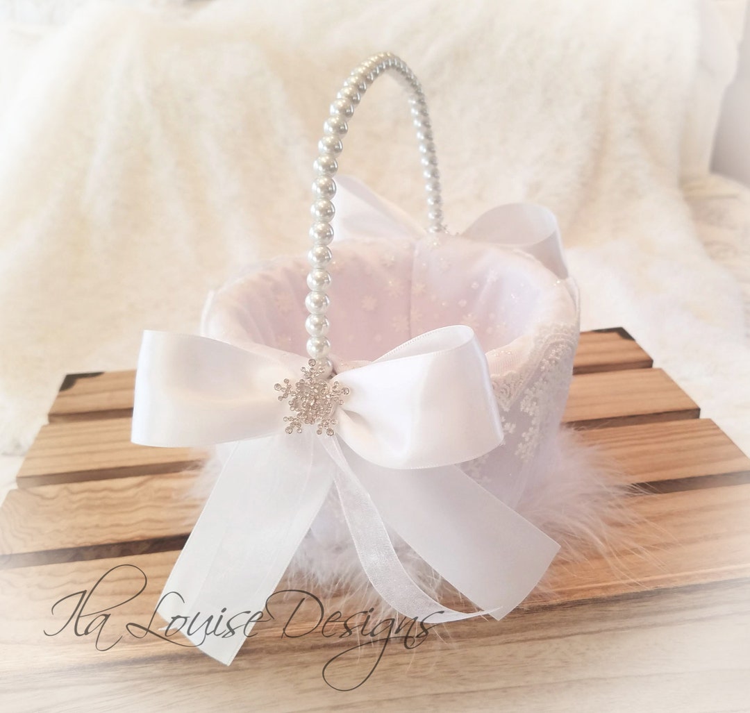 Snowflake Flower Girl Basket, 6" Flower Girl Basket, Lace Flower Girl ...