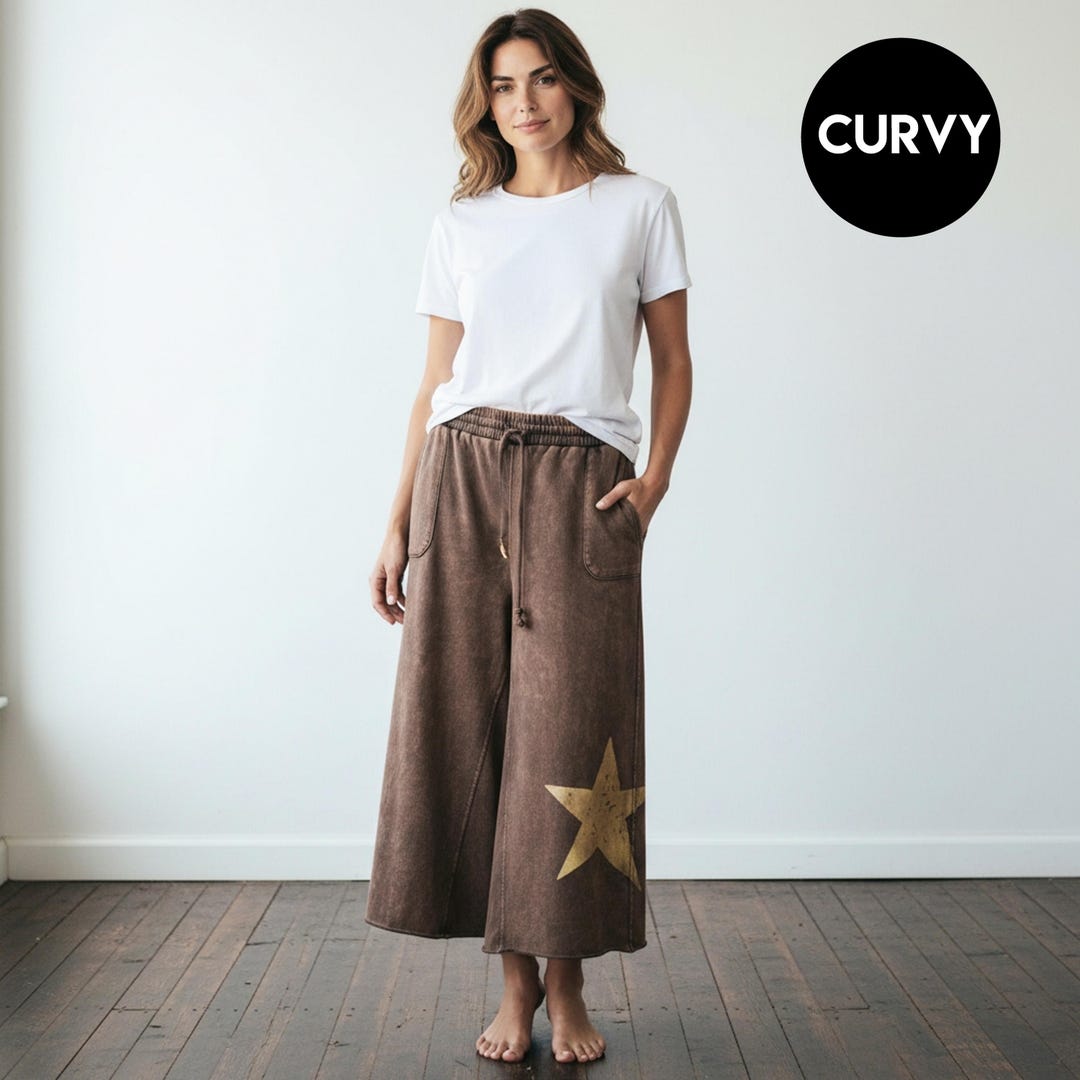 Curvy - Star Print Cropped Cotton Lounge Pants - Mineral Wash - Etsy