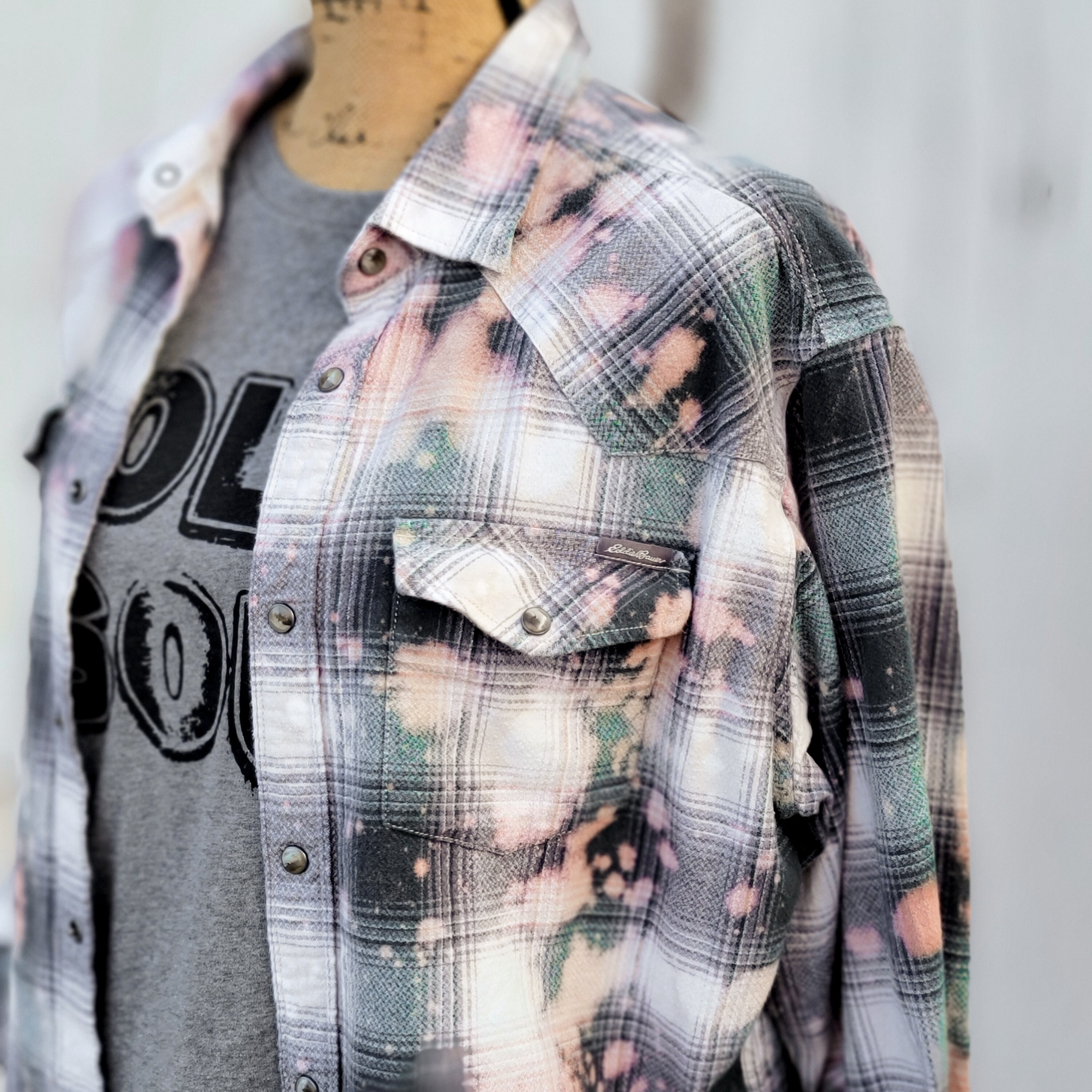 Bleached Flannel, Vintage Flannel, Distressed Shirt, Upcycled Shirt ...