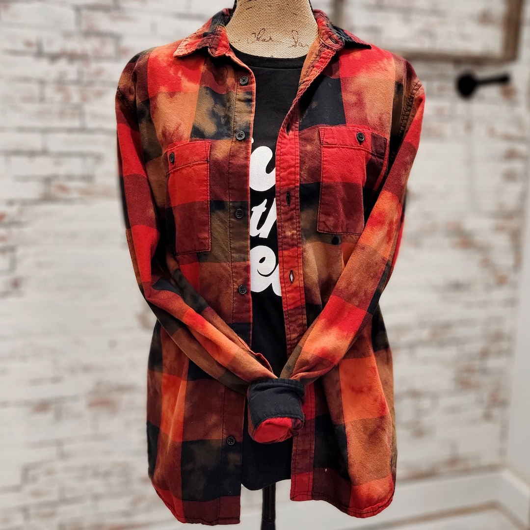 Bleached Flannel, Vintage Flannel, Distressed Shirt, Upcycled Shirt ...