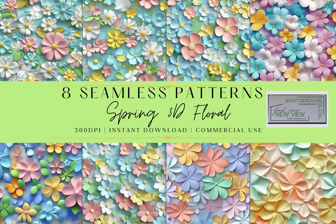 Seamless Digital Paper 300 Dpi 3D Floral Spring Colors 12 X 12 Jpeg ...