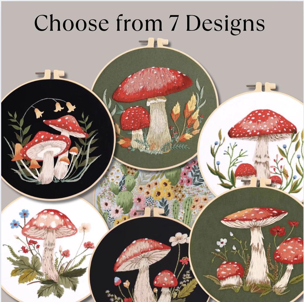 Embroidery Kit for Beginner Mushroom Modern Embroidery Kit With Pattern ...