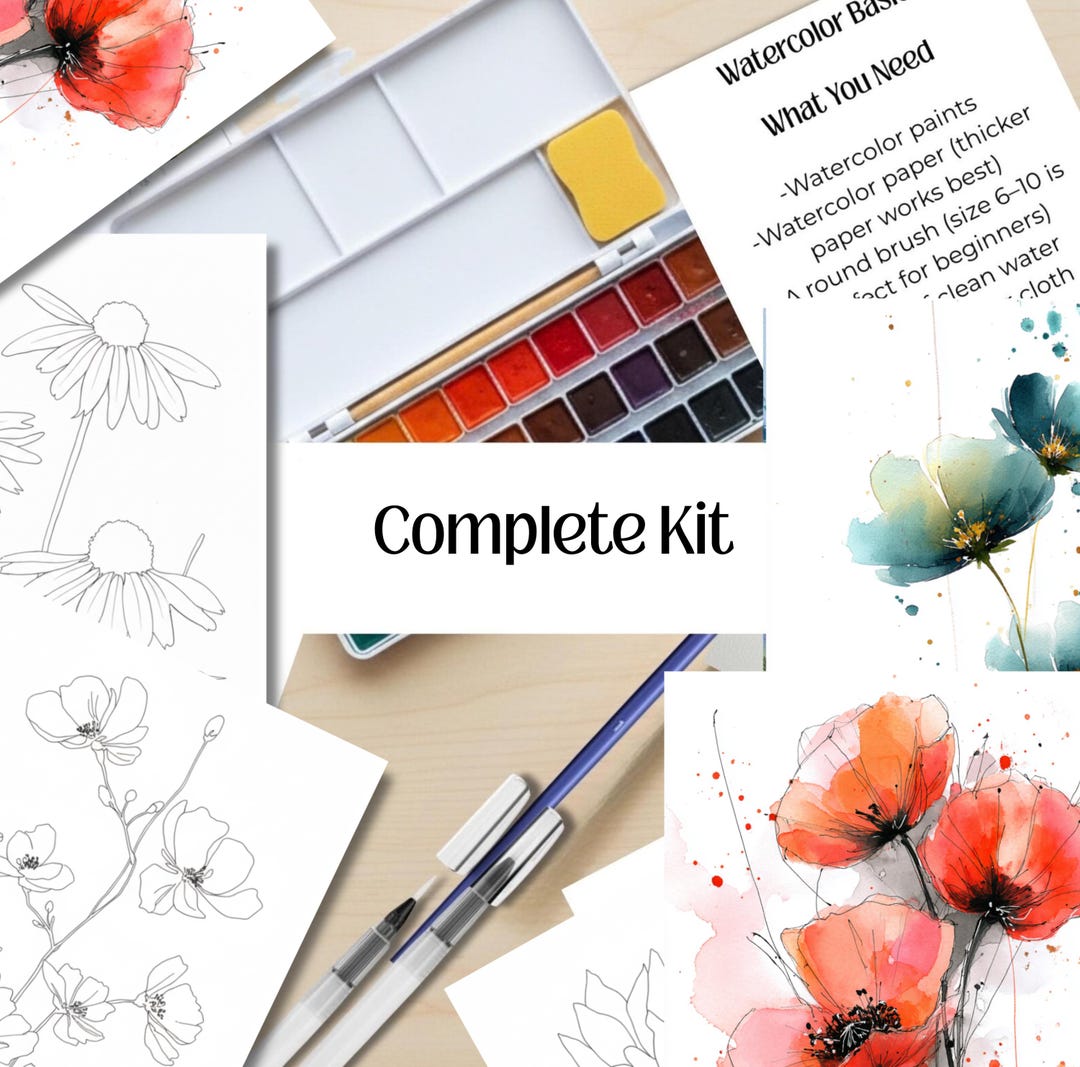 Relaxing Watercolor Painting Kit for Adults Floral Practice Pages With ...