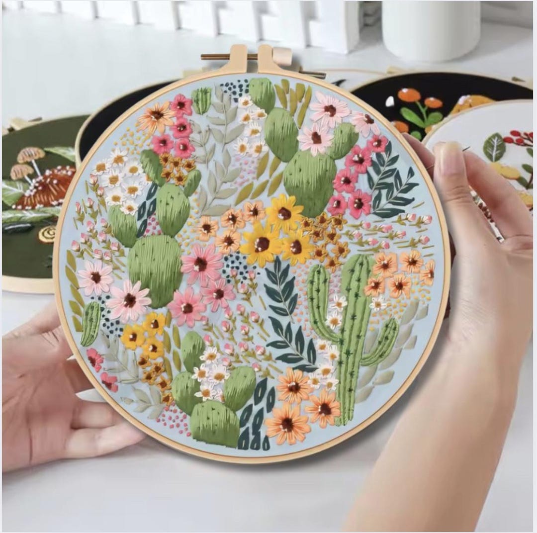 Cactus Embroidery Kit Beginner Embroidery Supplies Embroidery Stitching ...