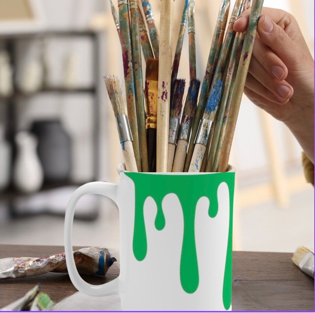 Artistic Paint Mug Green Paint Spill Mug for Artists Paint Splatter Mug ...
