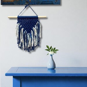 Blue Macrame Wall Hanging With Fringe Blue Home Decor Macrame Wall Art ...