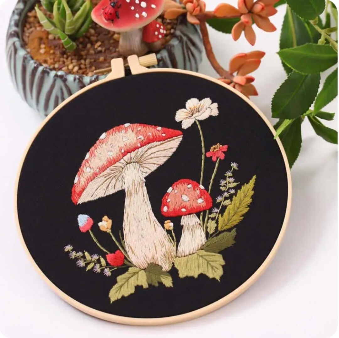 Embroidery Kit for Beginner Mushroom Modern Embroidery Kit With Pattern ...