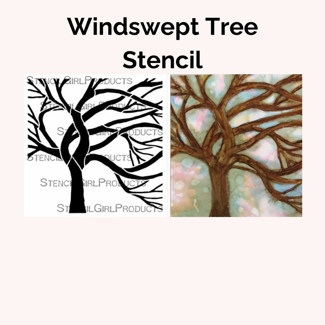 Windswept Tree Reverse Stencil Reusable Tree Stencil Art Stencil DIY ...