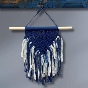 Blue Macrame Wall Hanging With Fringe Blue Home Decor Macrame Wall Art ...