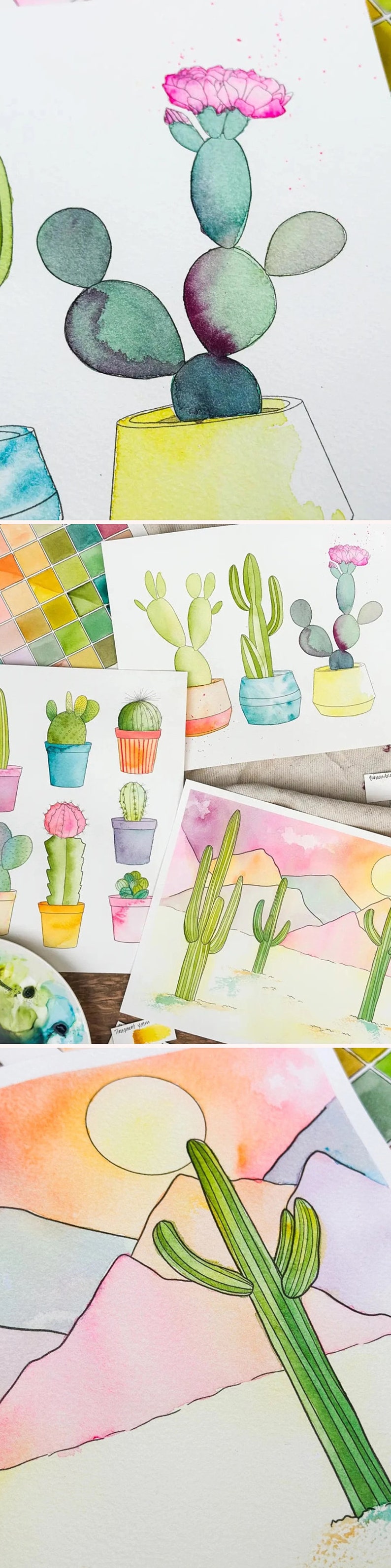Cactus Watercolor Painting Kit Cacti Watercolor Painting Beginner Level ...