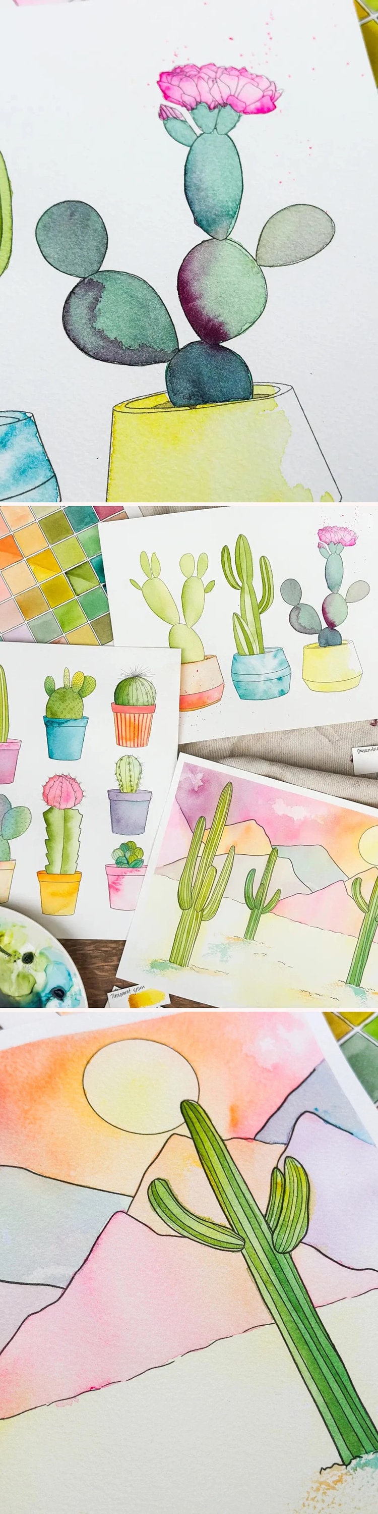 Cactus Watercolor Painting Kit Cacti Watercolor Painting Beginner Level ...