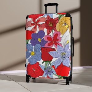 Contemporary Floral Print Luggage Lightweight Expandable Suitcase With ...