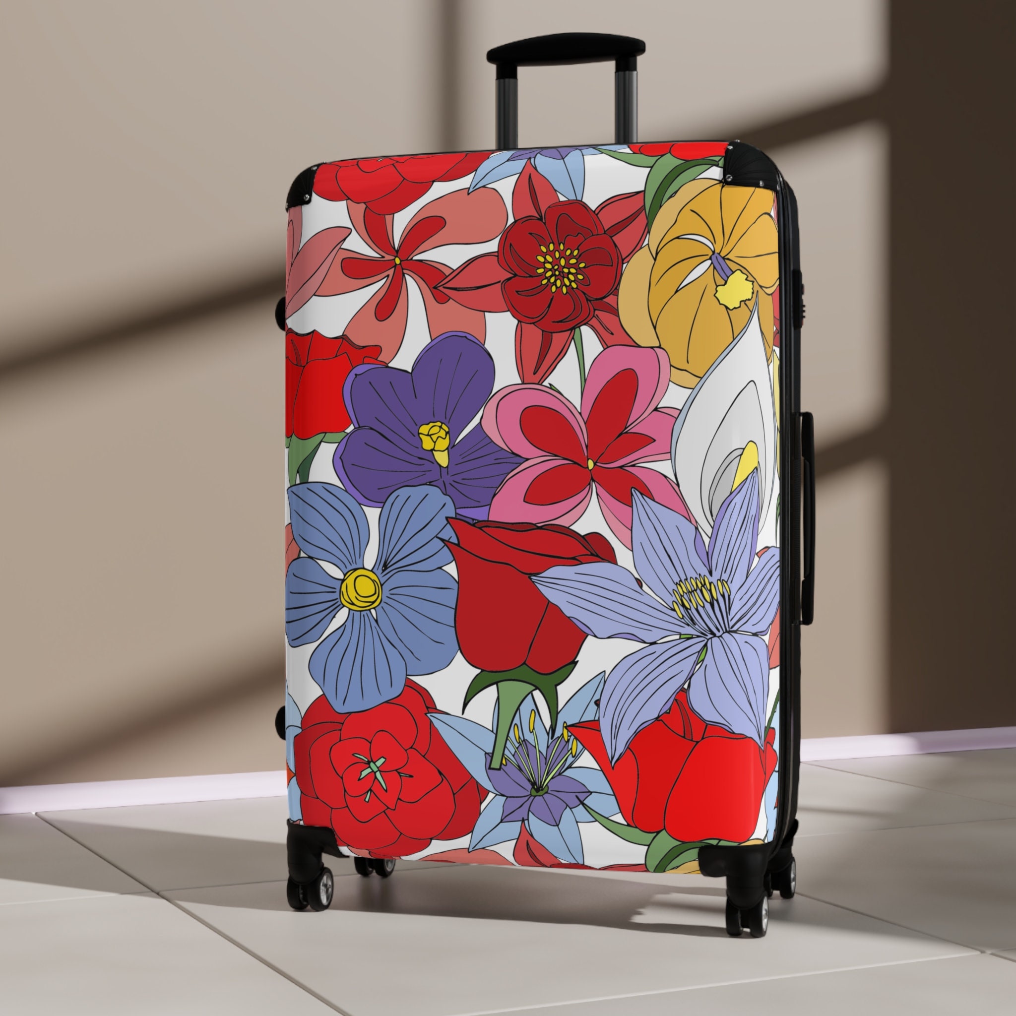 Contemporary Floral Print Luggage Lightweight Expandable Suitcase With ...
