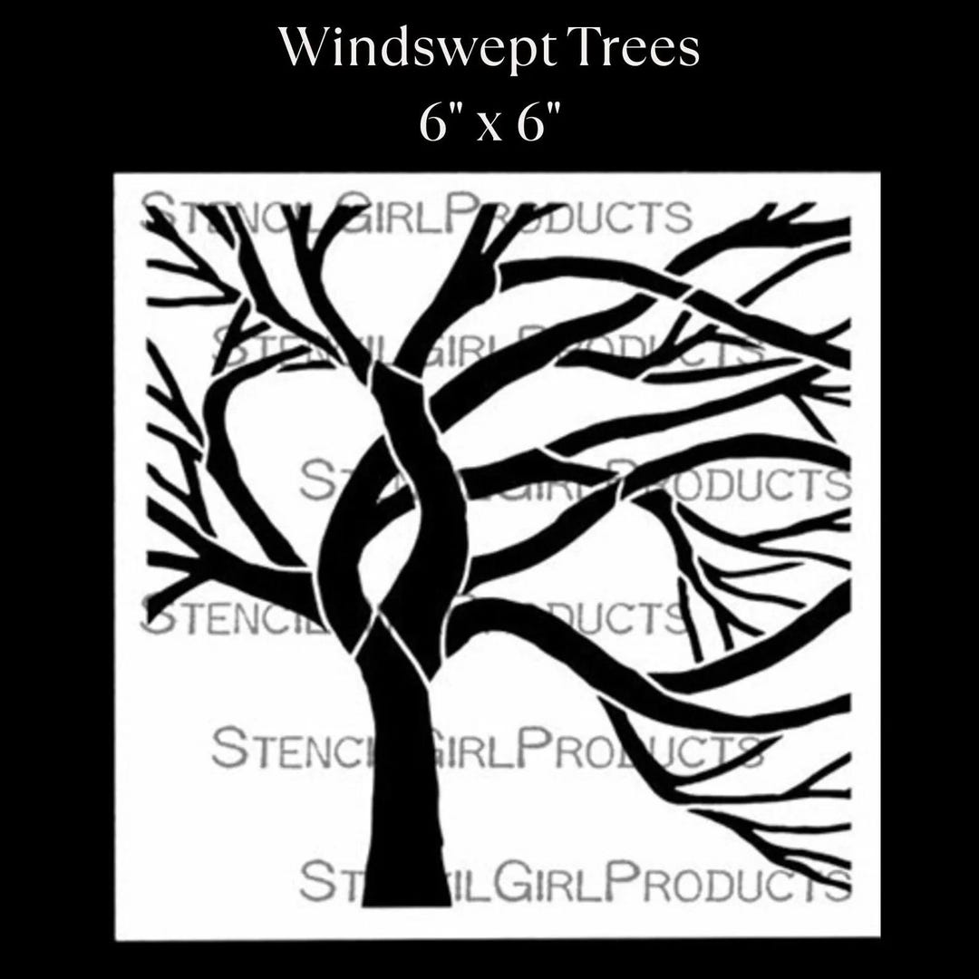 Windswept Tree Reverse Stencil Reusable Tree Stencil Art Stencil DIY ...